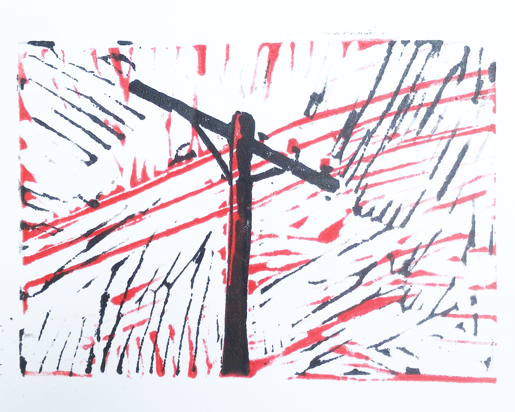 Powerline Linocut Print • Printmaking Press by Diana Kohne